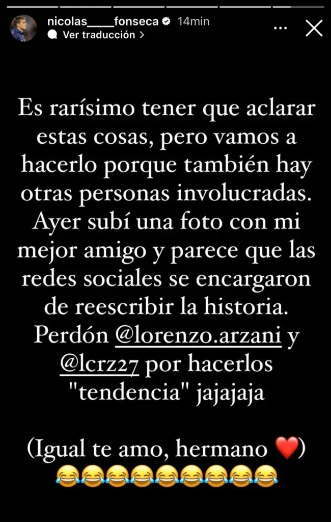 Nicolás Fonseca se descargó tras ser acusado de homosexual - Bolavip Argentina