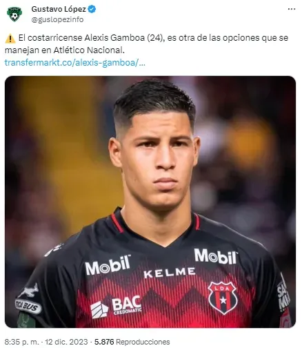 El costarricense Alexis Gamboa podría unirse a Atlético Nacional para 2024