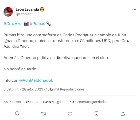 ¿Fin de la novela? Pumas busca intercambiar a Dinenno por Charly ...