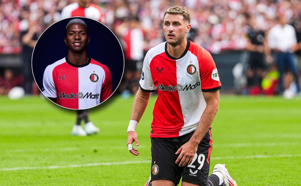 Santiago Giménez se ve amenazado por Jeyland Mitchell en el Feyenoord ...