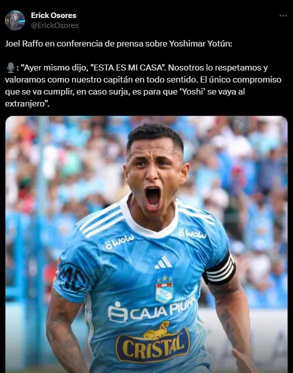 Joel Raffo Confirmó Situación Actual De Yoshimar Yotún En Sporting Cristal