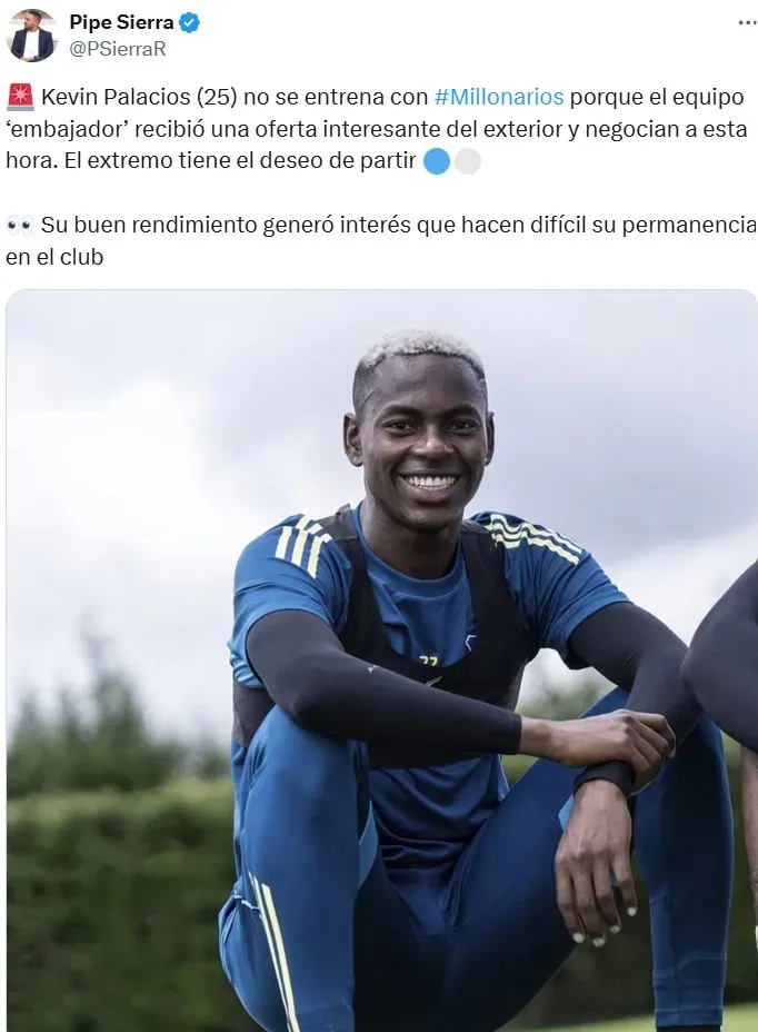 Kevin Palacios saldría de Millonarios vendido al fútbol internacional